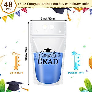 Lallisa Graduation Party Supply Drink Pouches for Adults with Straws Plastic Smoothie Bags Translucent Reclosable Beverage Juice Milk Tea Coffee Pouches for Adults Student School(48 Pcs)