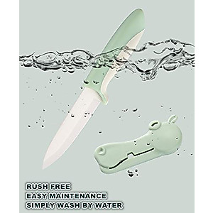 VSL VANSLENSON 2 Piece Kitchen Knife Set 4” Paring Knife with Sheath + Serrated Peeler Non Stick Ceramic Blade Stylish Hippo knife Pink Combo (Pink + Green Hippo)