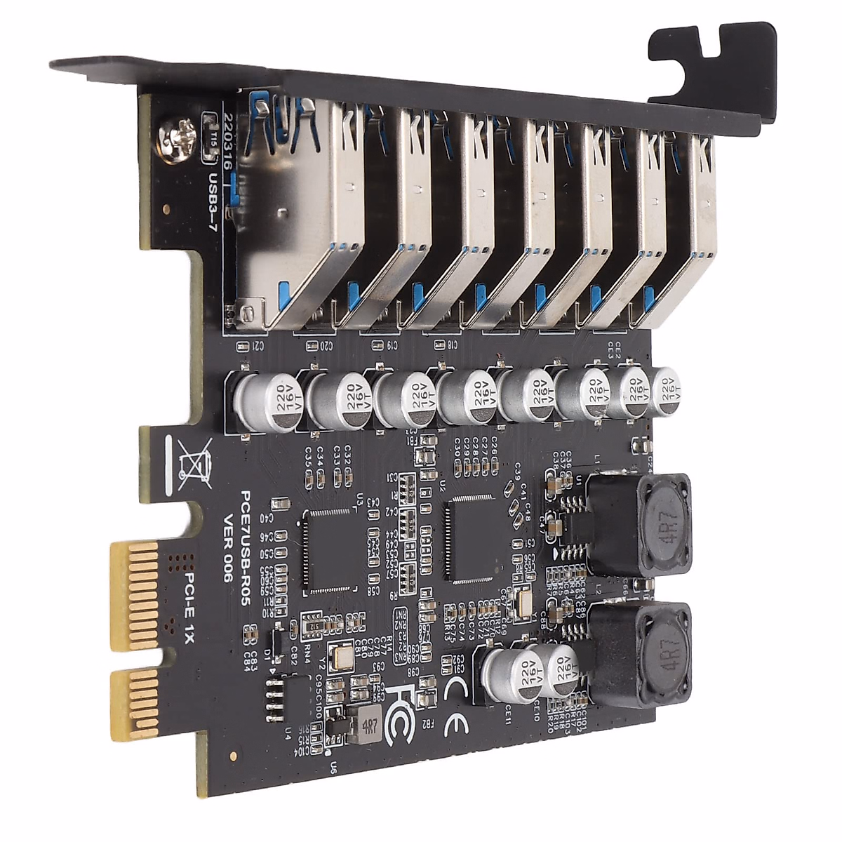 7 Ports PCIE to USB3.2 GEN1 Expansion Card, USB3.2 GEN1 Superspeed 5Gbps Front Expansion Card, USB PCIE Expansion Card for XP Win7 8 10 11 Linux