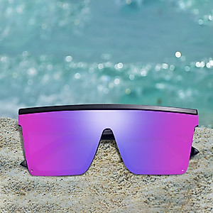 SHOWY SKY Oversized Square Sunglasses for Women Men Large Trendy Flat Top Shades Big UV Protection Black Shield