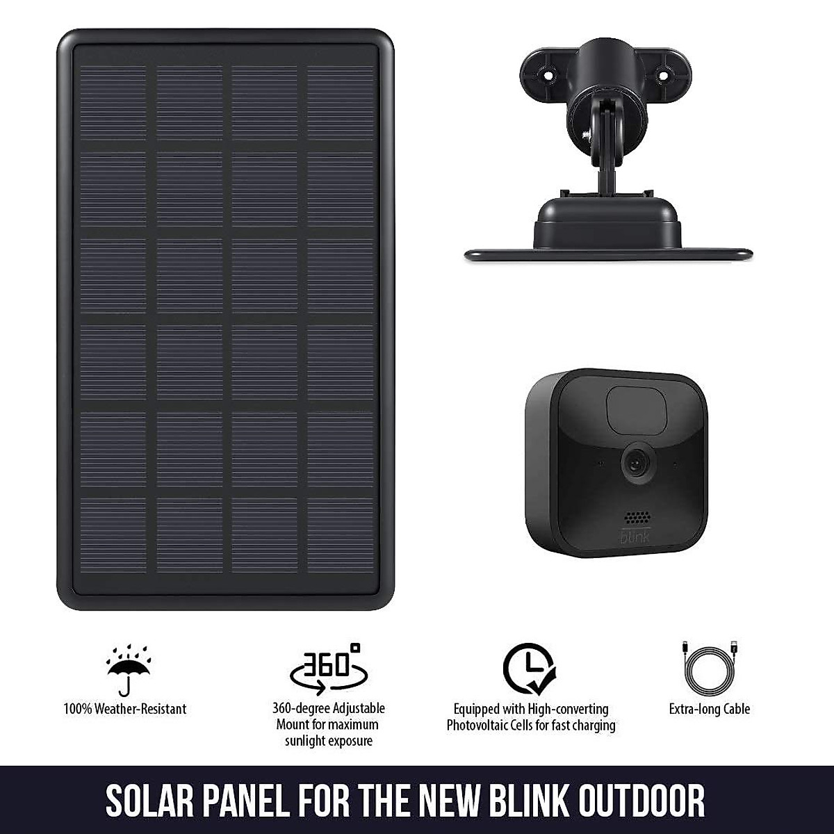 Wasserstein Solar Panel Compatible with Blink Outdoor & Blink XT2/XT - Additional 64GB USB Flash Drive Included (Blink Camera NOT Included)
