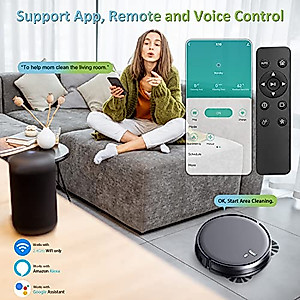 Robot Vacuum and Mop Combo, 2 in 1 Mopping Robotic Vacuum with 2000Pa Max Suction, WiFi/App/Alexa, Schedule Settings, Self-Charging, Slim, Tangle-Free, Ideal for Hard Floor, Pet Hair and Carpet
