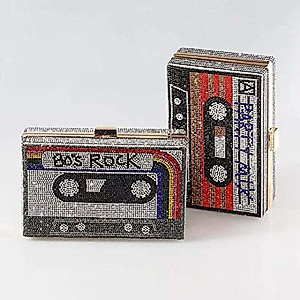 QZUnique Tape Shaped Shoulder Bag Radio Recorder PU Crossbody Bag Women's Retro Evening Bag Handbag Clutch Purse