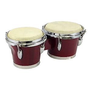 BONGOS 7" + 8" inch DARK RED WOOD DUAL DRUMS SET - WORLD LATIN Percussion - NEW