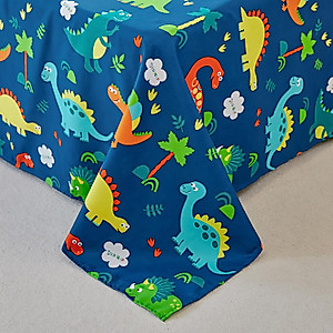 WINLIFE Dinosaur Sheet Set Twin for Boys 3 Piece - Soft Cozy Microfiber Twin Size Kids Sheets - Cartoon Dino Sheets for Twin Bed - Deep Pocket 16 Inches Teen Bed Sheets for Children, Navy