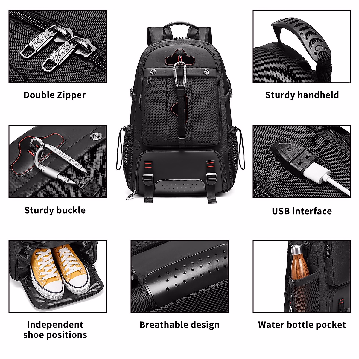 SSWEISIKER Large 65L Travel Laptop Backpack for Men, Waterproof Carry on Bags on Flight Approved with USB Charging Port, Computer Backpack Fit 17 Inch Laptops,Black