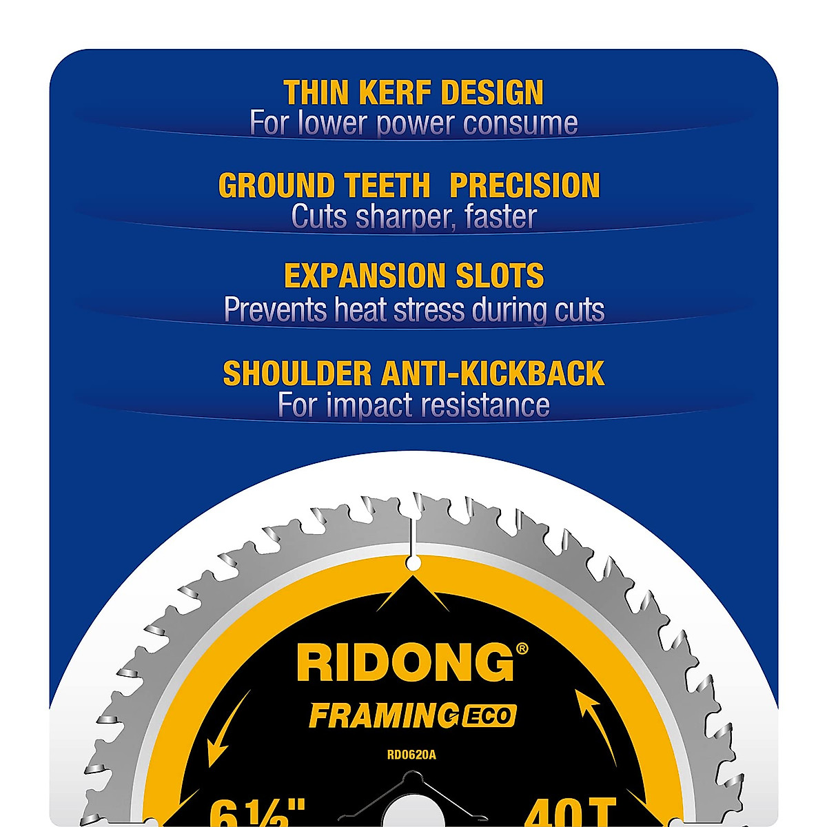 RIDONG 6-1/2 Inch 40 Tooth Circular Saw Blade with 5/8 Inch Arbor ATB Finishing for Wood Cutting(5-Packs)