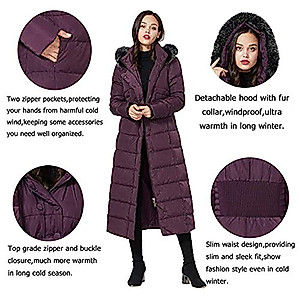 Molodo Women's Long Down Coat with Fur Hood Maxi Down Parka Puffer Jacket X-large
