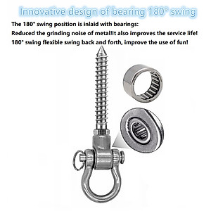 GW Gwongvvei 2 Pcs Screws,Permanent Antirust 304 Stainless Steel Bracket Heavy Duty 180° Swing Hangers, 1200LB Capacity Playground Yoga Hammock Rope Tire Web Chair Sandbag Punching Bag Swing Sets
