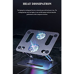 YICOSUN Portable Aluminum Laptop Holder, with Cooling Fan,Adjustable Ergonomic Laptop Stand, Foldable Computer Stand Anti-Slip Laptop Riser Compatible with 9-15.6 inch Laptops, Silvery