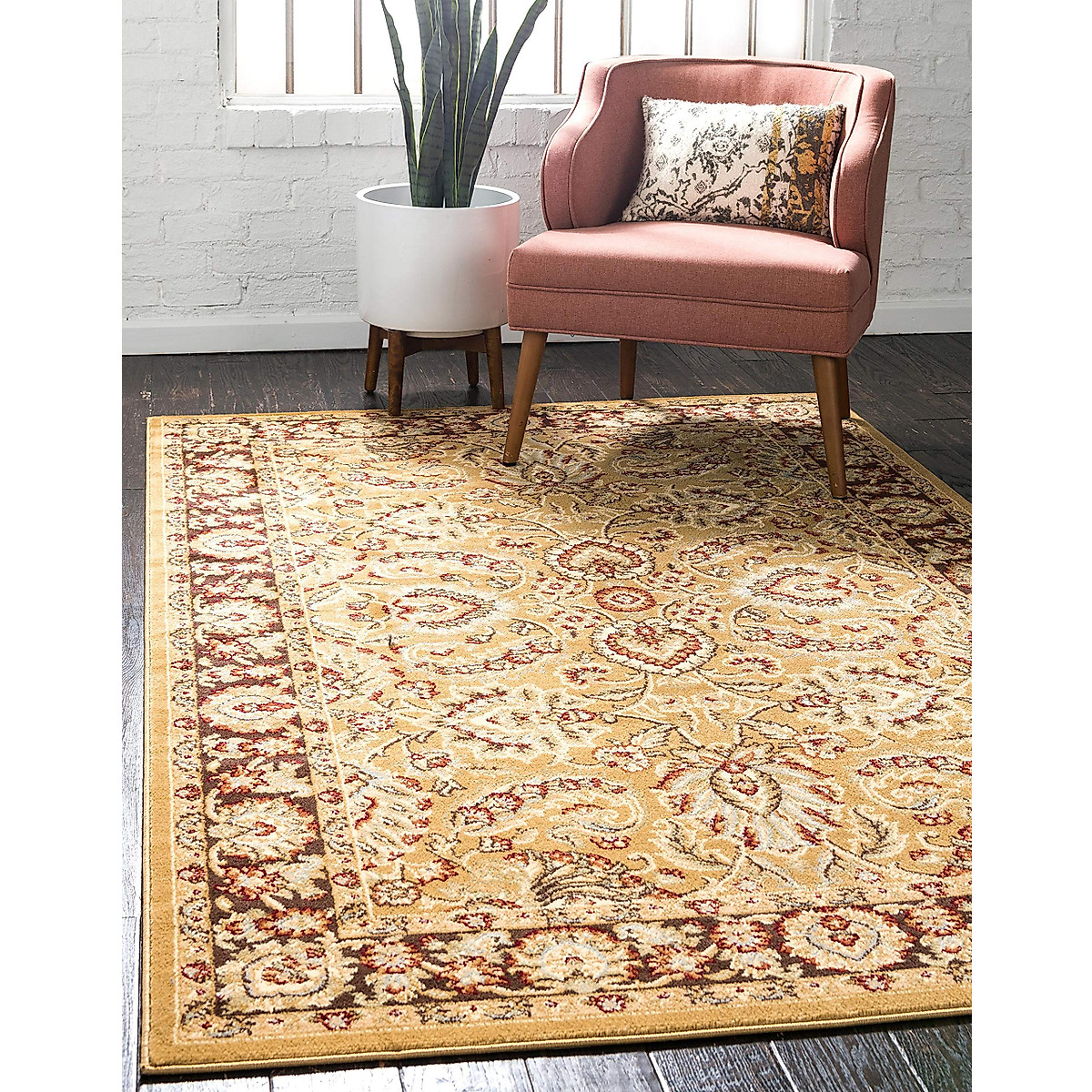 Unique Loom Voyage Collection Traditional Oriental Classic Intricate Border Design Area Rug, 9' 0" x 12' 0", Gold/Brown