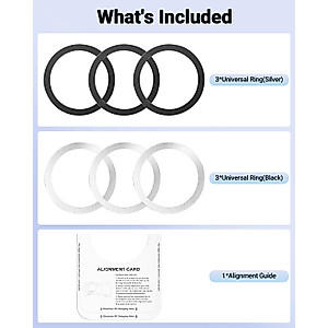 KALAPOP Magnetic Wireless Charging Magsafe Ring-6 PCS,Ultra-Thin(0.4mm) Magsafe Sticker, Compatible with iPhone 15/14/13/12 Series,Samsung Galaxy,Google Pixel Series,Magsafe Accessories-3Black&3Silver
