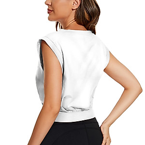 UURUN Crop Tops for Women, Sleeveless Workout Shirts, Basic Athletic Cute Cropped Tank for Casual, Going Out, Running Errands, Yoga, Gym, White, S