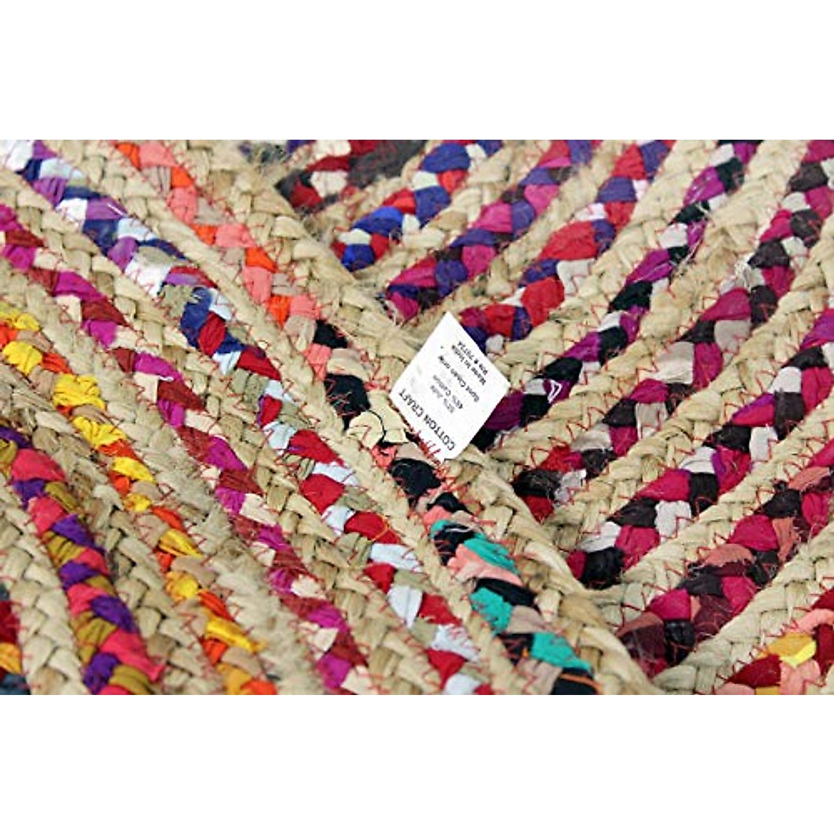 COTTON CRAFT Jute Chindi Braid Rag Rug - Boho Farmhouse Rustic Area Accent Throw Rug - Handwoven Reversible Natural Recycled Cotton - Living Room Den Study Home Décor Gift - 8 Feet Round - Multi Color