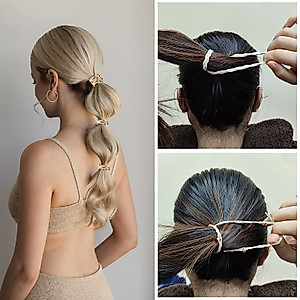 Mity rain 20 Pieces Hair Ties Bracelets for Women Girls, Crystal Boho Hair Ties No Damage, Elastics Hair Ties Ponytail Holders, 5 Styles Cute Hair Ties for Thick Thin Hair Black/Beige