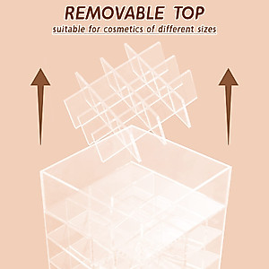 display4top Lipstick Holder, Acrylic Rotating 64 Lipstick Tower Organizer, 360 Degree Spinning Lipstick Tower Lipgloss Stand with Removable Dividers