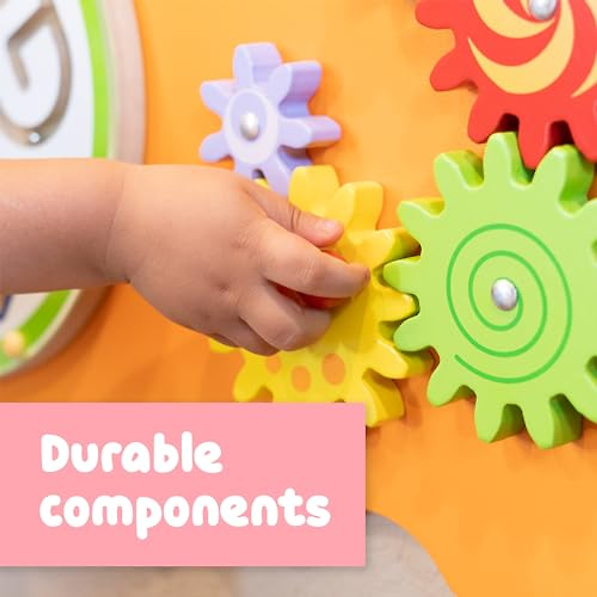 SPARK & WOW Bear Activity Wall Panel - Ages 18m+ - Montessori Sensory Wall Toy - 4 Activities - Busy Board - Toddler Room Décor