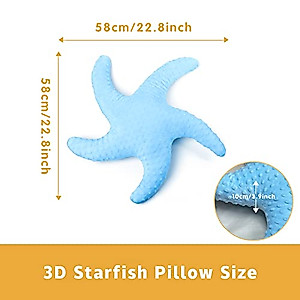 Yi-gog Starfish Pillow Decor Throw Pillows Coastal Star Shaped Beach Ocean Cute Stuffed Plush Soft Cushion Decoration Couch Bed Room Blue