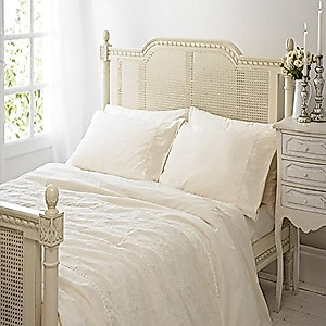 Merryfeel Cotton Duvet Cover Set,100% Cotton Embroidery with lace Duvet Cover Set- Cream- Full/Queen
