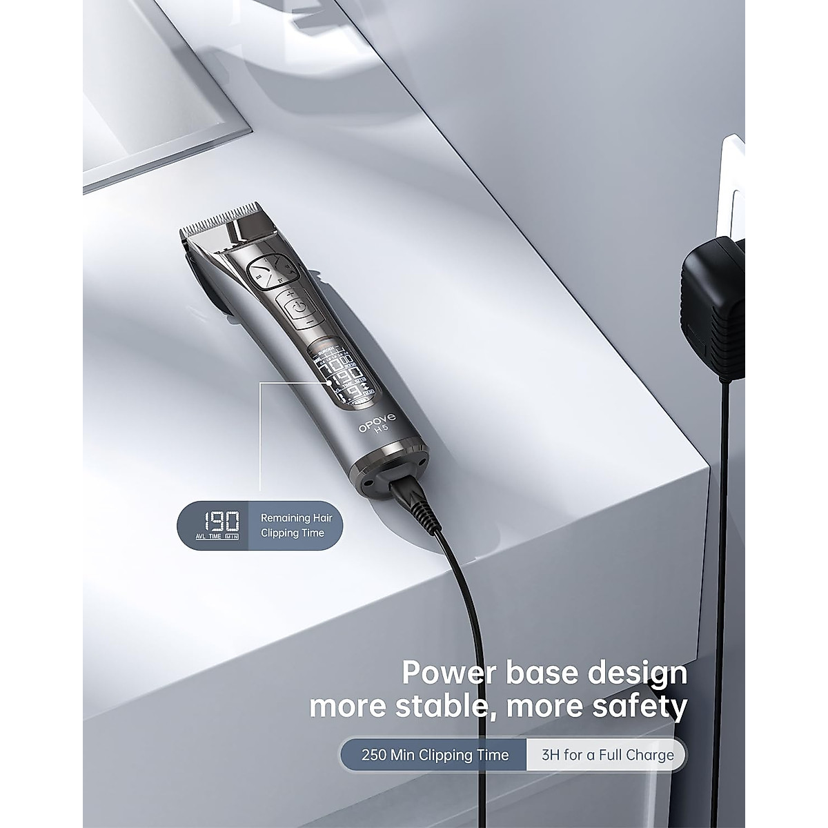 opove H5 Hair Clippers for Men, Professional Cordless Clippers with 250min Runtime & Smart LCD, Quiet Hair Trimmer, Perfect for Kids, Bearded Men, Women & Barbers (Black Gift Boxed)