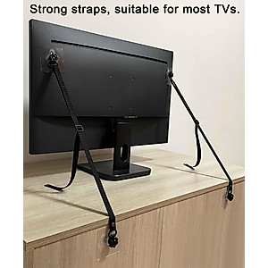 6 Pcs No-Drill Flat Screen TV Safety Straps, Adhesive and Adjustable Anti-Tip Furniture Anchor Kit for Baby Proofing