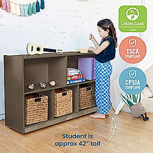 ECR4Kids 5-Compartment Mobile Storage Cabinet, 30in, Classroom Furniture, Grey Wash