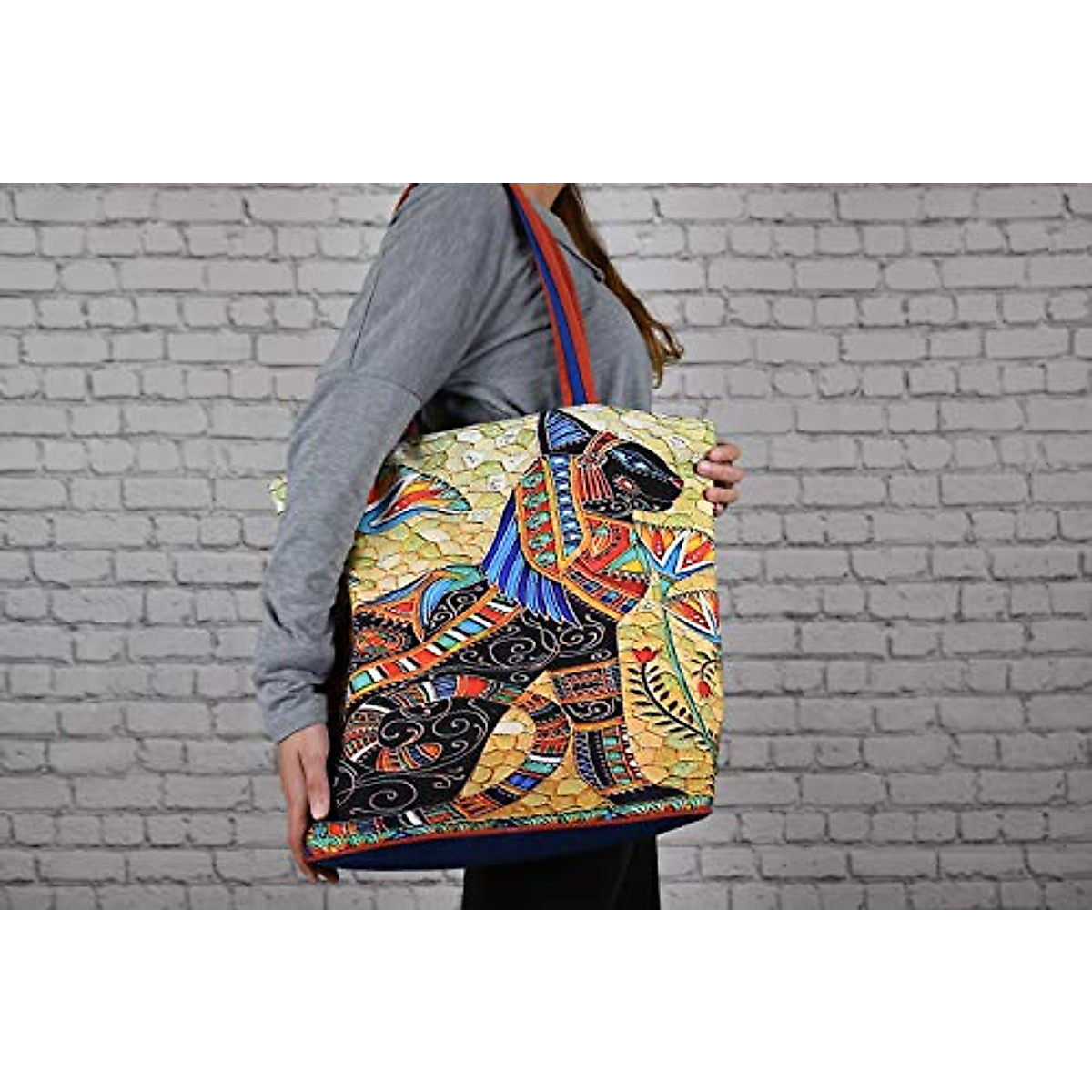 Cat-On-The-Bag Sahara Sands Egyptian Cat Themed Over The Shoulder Sturdy Canvas Purse for Women 1 Main Pocket and 1 Zippered Inside Pocket for Everyday Use