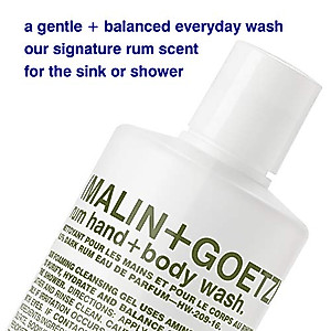 Malin + Goetz Rum Hand + Body Wash — cleansing, purifying, hydrating women and men’s , all skin types, dry, sensitive. No stripping or irritation. Cruelty-free and vegan 16 Fl oz
