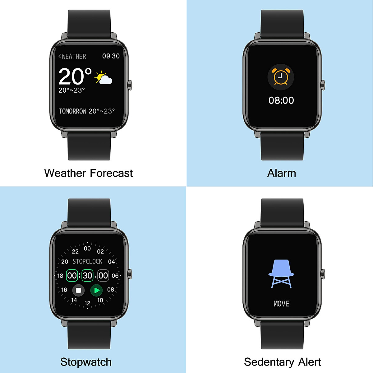 Popglory Smart Watch, Smartwatch with Blood Pressure, Blood Oxygen Monitor, Fitness Tracker with Heart Rate Monitor, Full Touch Fitness Watch for Android & iOS for Men Women