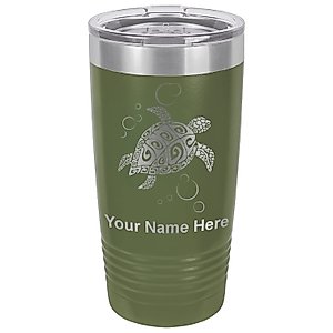 LaserGram 20oz Vacuum Insulated Tumbler Mug, Hawaiian Sea Turtle, Personalized Engraving Included (Camo Green)