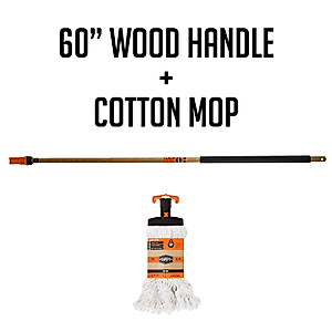 SWOPT Premium Cotton Mop + 60" EVA Foam Comfort Grip Wooden Handle, Combo — Mop Head with Long Handle Interchangeable with All SWOPT Cleaning Products — Mop Safe for Wood, Laminate or Tile