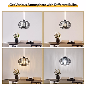 XSDeTu Black Pendant Light Fixture, Farmhouse Hanging Lights with Crystal, Adjustable Mini Kitchen Pendant Light, Modern Industrial Metal Wire Caged Hanging Pendant Lamp for Living Room, Bedroom