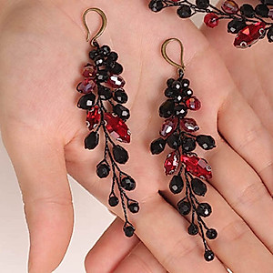 BERYUAN Baroque Earring Black Red Rhinestone Wedding Earrings for Bride