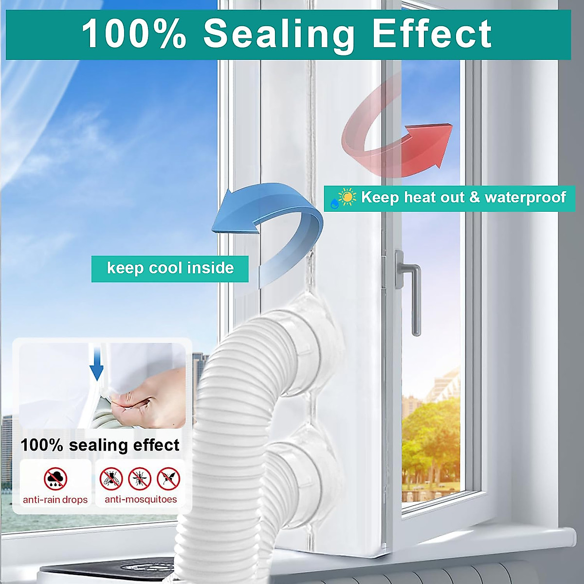 400CM(157") Portable AC Window Seal Kit for Casement/Crank/Push Out/Skylights Window: Upgrade Air Conditioner Window Vent Kit Fits All Mobile Air-Conditioning With Zip and Adhesive Fastener Detachable