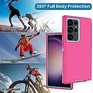 Annymall for Galaxy S23 Ultra Case with 2 Screen Protector,Heavy Duty Shockproof Drop Protective Dustproof Full Body Rugged 3-Layer Military Tough Durable Cover for Samsung Galaxy S23 Ultra (Pink)