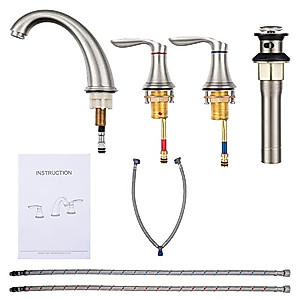 Bathroom Sink Faucet, Faucet for Bathroom Sink, Widespread Brushed Nickel Bathroom Faucet 3 Hole with Stainless Steel Pop Up Drain and cUPC Lead-Free Hose - (Brushed Nickel)