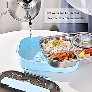 Midremer Lunch Bento Box, 1L-3 Compartments Portable Thermal Insulation Leak-Proof Lunch Containers with Stainless Steel Liner Chopsticks and Spork for Picnic (3 Compartments, Pink)