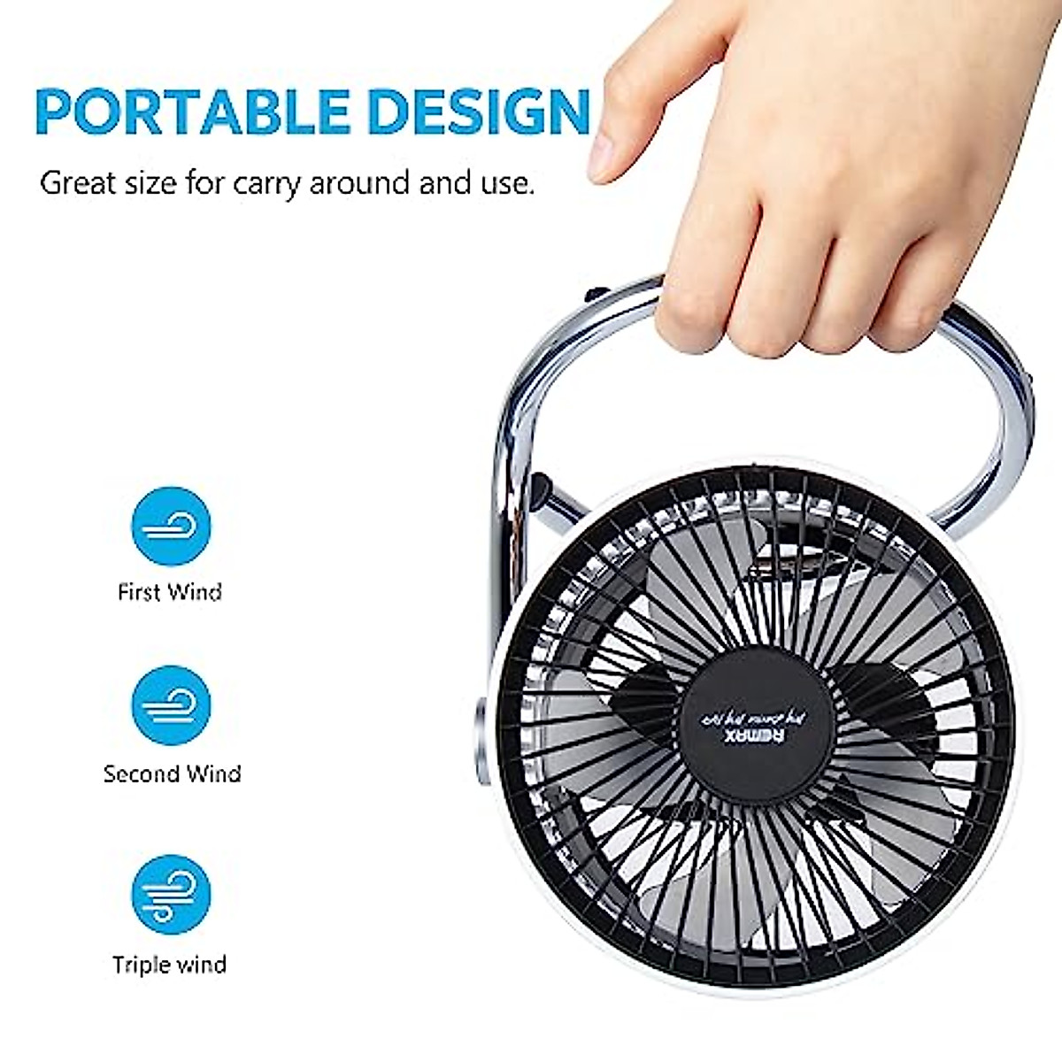 SISMEL Small Desk Fan, Quiet Bedside Rechargeable Fan with 3 Speeds, 360° Adjustment Portable Table Fan, 5 Inches Personal Mini Fan for Bedroom Home Office Outdoor Travel (White)
