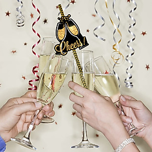 48PCS Happy New Year Straws 2024 – New Year’s Eve Striped Straws Party Supplies Decorations