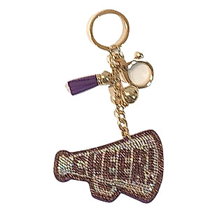 Popfizzy Pink Cheer Keychain for Girls, Bling Cheerleader Backpack Key Chain, Rhinestone Bag Charms, Keyring Key Fob