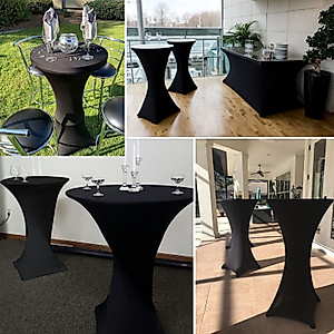 LOKUME 4 Pack Cocktail Spandex Stretch Square Corners Tablecloth 32" x 43" Black Cocktail Table Covers, Fitted High Top Spandex Cocktail Table Tablecloth for Bar Wedding Cocktail Party Banquet