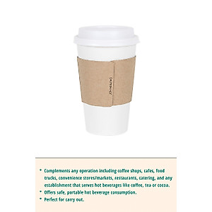 CucinaPrime 100 Pack Paper Coffee Hot Cups WHITE with Travel Lids and Sleeves - 16OZ