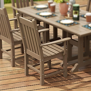 WestinTrends Malibu Classic Outdoor Dining Chairs with Arms, All Weather Poly Lumber Adirondack Patio Chairs Restaurant Bistro Chairs Support 350 LBS, Arched Backrest and Curved Seat, Weathered Wood