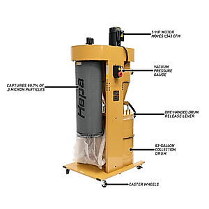 Powermatic Cyclone Dust Collector, 1-Micron HEPA Filter, 3 HP, 230V 1Ph (Model PM2200HK)