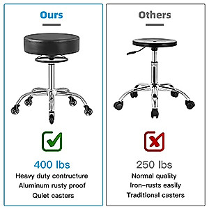 Mineloff Rolling Stool with Wheels 400lbs Weight Capacity,Heavy Duty Lash Chair Adjustable for Tatoo Lab Massage Salon Spa Drafting Nail Teach,360 Swivel,Leather,Thick Seat Padding (Black)