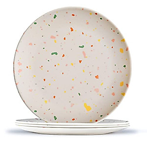 Nook Theory 4-Pack Bamboo Fiber Dinner Plates - Bamboo Plates Reusable, Unbreakable Plates, Food-Grade, Dishwasher Safe Plates - Kids Plates, Toddler Plates for Home, Outdoor (Celebration)