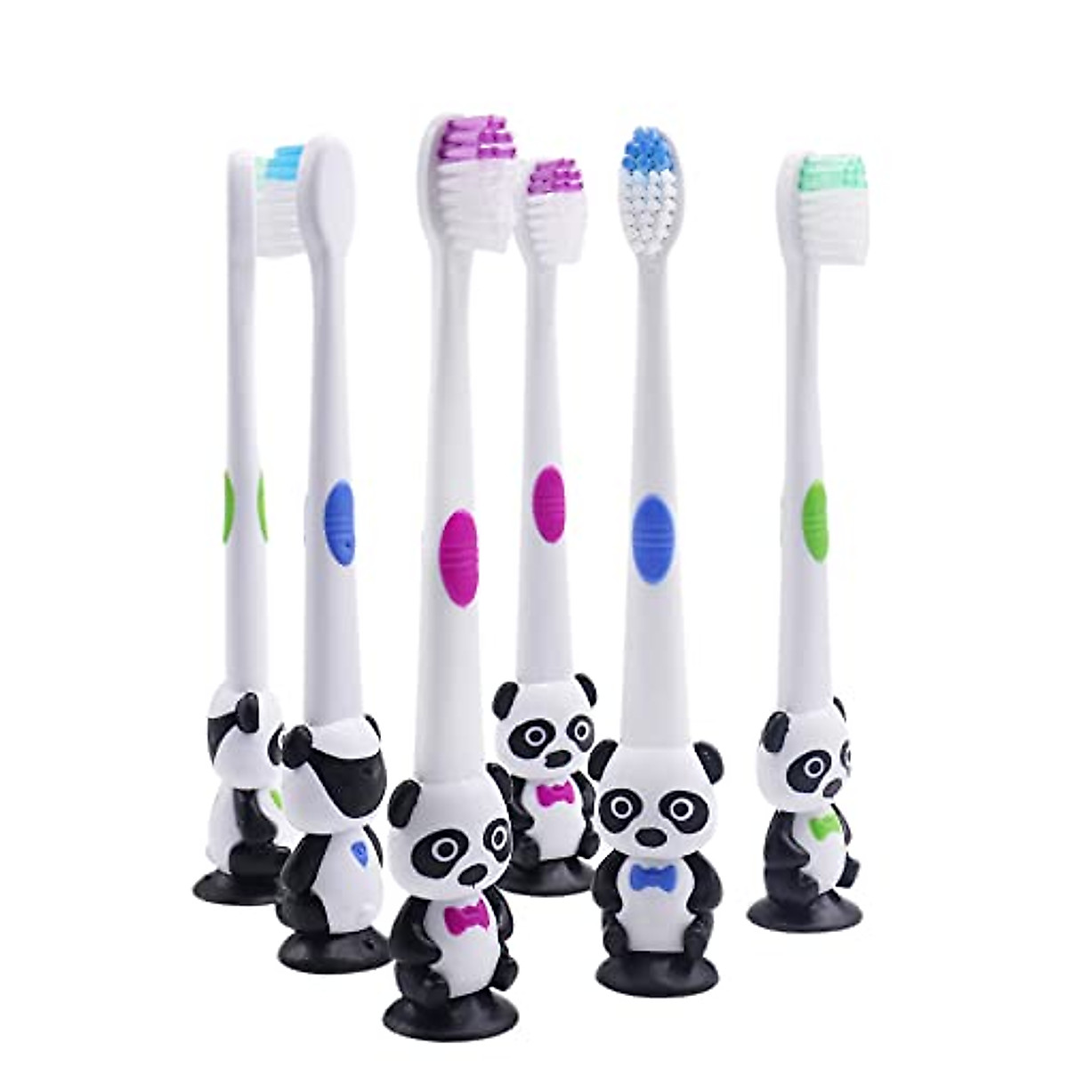12 Pieces Kids Cartoon Panda Toothbrush Soft Bristles with Sunction Cup Individually Wrapped for Boys and Girls Toddler 3-12 Years