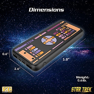 Star Trek Phone Charger | Slim Pocket Sized 10,000mAh Power Bank with TNG LCARS Design, 3 USB Outputs, 2.1A & 1A, Charges Three Devices, USB-A and Type-C Charging, Phone and Tablet Backup Battery