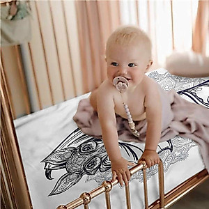LCGGDB Occult Fitted Crib Sheet,Nocturnal Bat Figure Decorative Breathable Cozy Baby Sheet Portable Crib Mattress Topper for Baby Boys Girls,Ultra Soft Jersey,Full Standard,28" x 52"