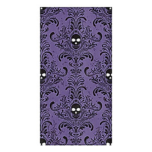 LOVE HOME DAY Halloween Skull Damask Kitchen Towel Set of 1, Horror Black Flowers Texture Hand Towels Absorbent Microfiber Dish Cloth Purple Washable Tea Bar Dishcloth Cleaning Cloths